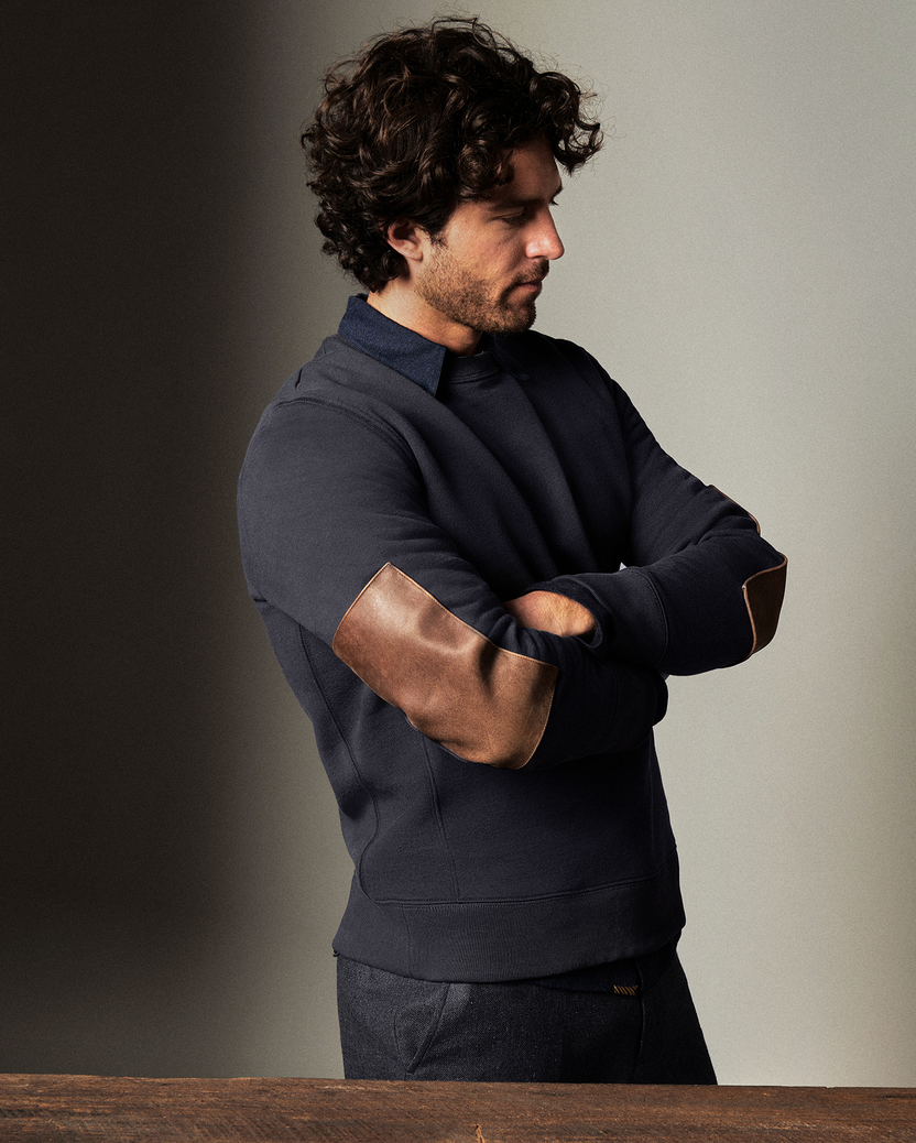 Dover Sweatshirt with Leather Elbow Patches | Billy Reid